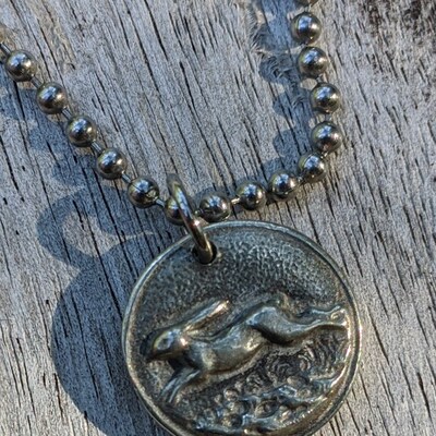 Running Rabbit Pendant, Bunny Charm, Rustic Jewelry, Handmade, Pewter ...