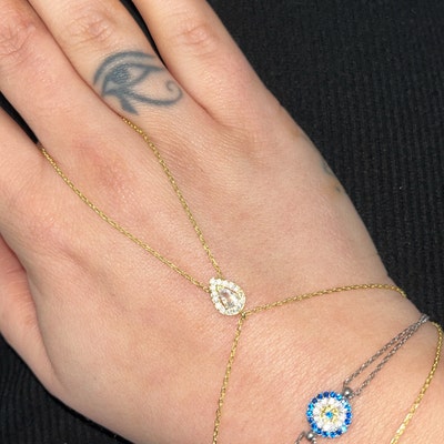 CZ Leaf Hand Chain Bracelet, Silver Wrap Bracelet, Adjustable Bracelet ...