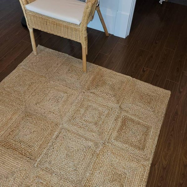 Indian Handmade Natural Beige Scandinavian Rug. Pattern Box Jute Rug ...