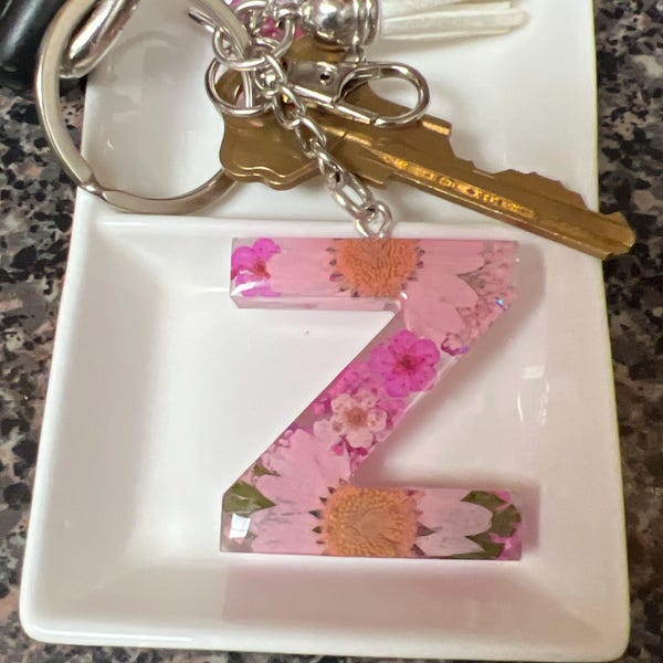 Custom Purple Flower Resin Keychain, Personalized Pressed Dried Floral ...
