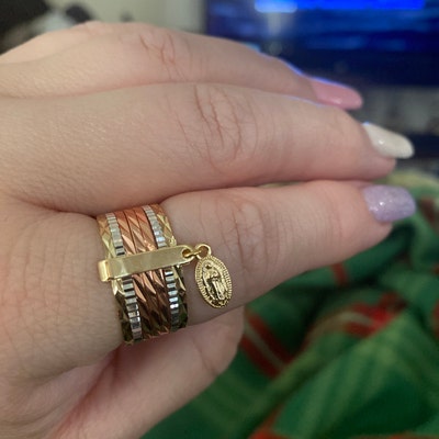 Tri-color Gold Plated Semanario Virgin Mary Ring Virgen De Guadalupe ...