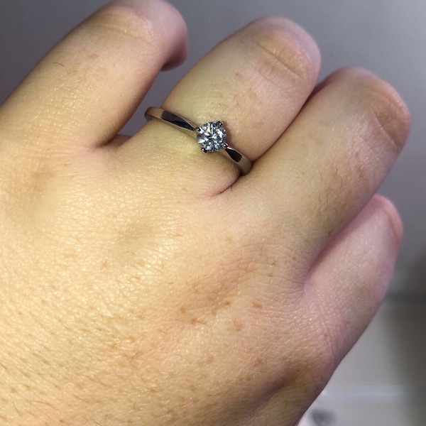 Titanium and Man Made Diamond Simulant Solitaire Ring - Engagement Ring ...