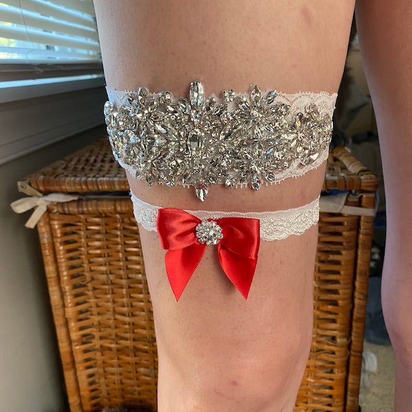 Wedding Garter Set, Bridal Garter Set, Lace Garter Set, Crystal Bridal ...