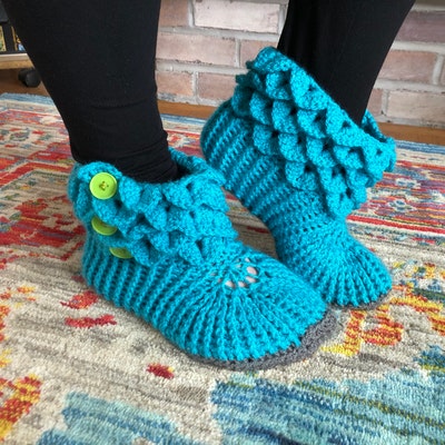 CROCHET PATTERN: Dragon Slippers Two Boot Patterns crocodile Stitch ...