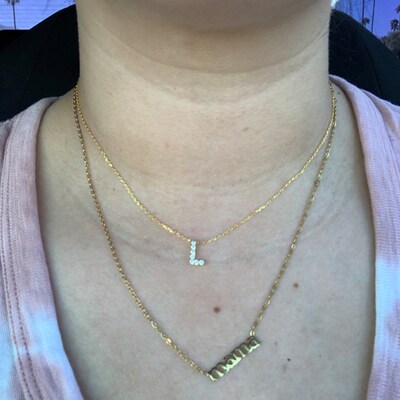 Sideways Initial Necklace, Off-center Necklace, 14K Gold Necklace ...