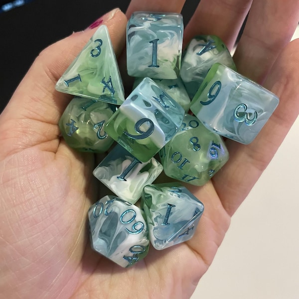 Acorn and Oak Green Glass Dnd Dice Set, Polyhedral Dice, D&D Dice ...