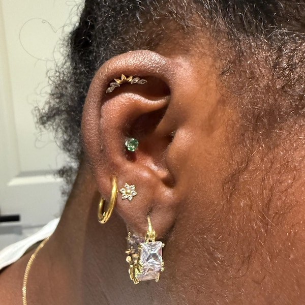 14K Solid Gold Single Stone Fishtail Nose Bone Stud Piercing, 24gauge ...