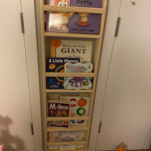 5-tier Narrow Tall Montessori Kids Bookshelf, Handmade Natural Wood ...