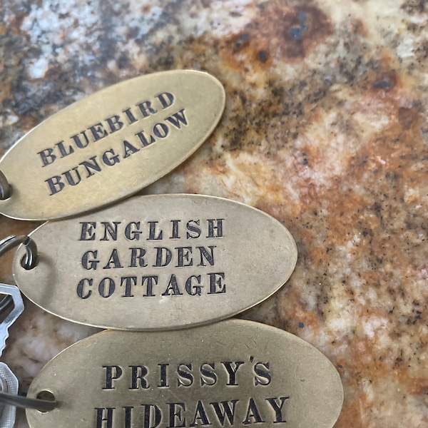 Custom Hand Stamped Hotel Room Key Tags - 3" X 1.5" Brass Oval Key ...