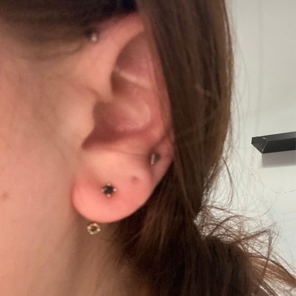 Black Front Back Earrings • Black Ear Jacket • Dainty Ear Jacket • Gold ...