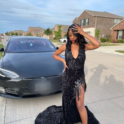 Black Sequins Long Prom Dress, Long Sleeve Black Sequins Dress, Black ...