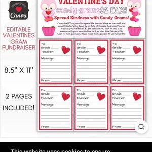 Editable Valentine's Day Candy Gram Flyer Printable Fundraiser Template ...