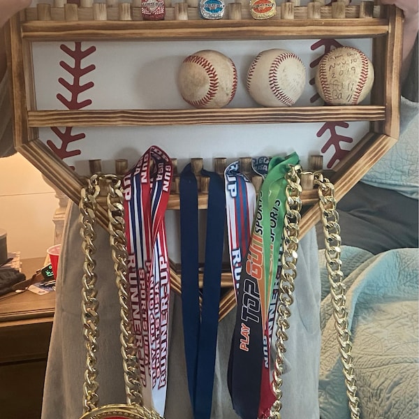 Traditional Baseball and Ring Display - Holds 44 Rings/medals and 11 ...