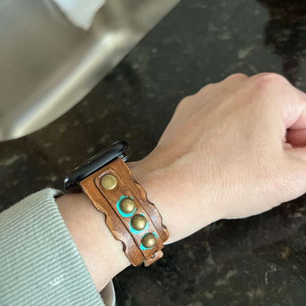 Boho Apple Watch Band Brown and Turquoise Leather Apple Watch Strap ...