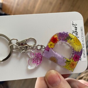 Custom Purple Flower Resin Keychain, Personalized Pressed Dried Floral ...