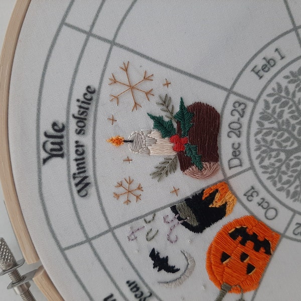 Yule Embroidery Pattern, Wheel of the Year : Calendar to Embroider ...