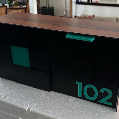 Mailbox With 3d Black Acrylic Face, Aluminum Black Body and Orange ...