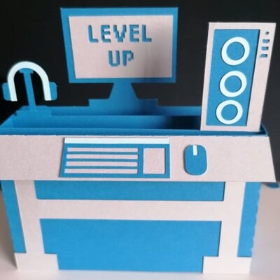 Father's Day Gamer Computer Pop up Box Card Template 3D Papercut SVG ...