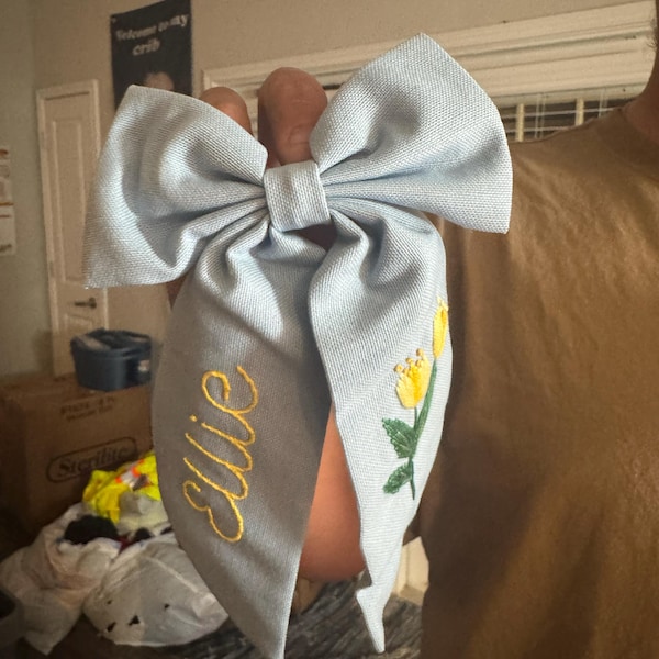 Initial Hand Embroidered Hair Bow.personalized Bow,lettered Hair Bow ...