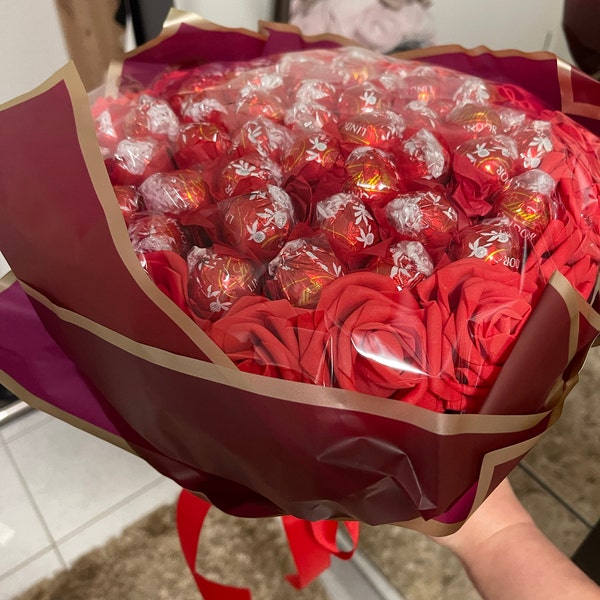 Large Lindt Lindor Chocolate & Flowers Hand-tied Bouquet Gift. - Etsy