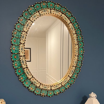 Beautiful Turquoise Mirror 70cm Oval Gold interior Decoration Wall ...