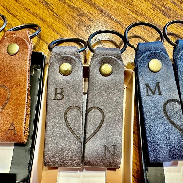 Initials Matching Keychains, Couple Keychain, Personalized Leather ...