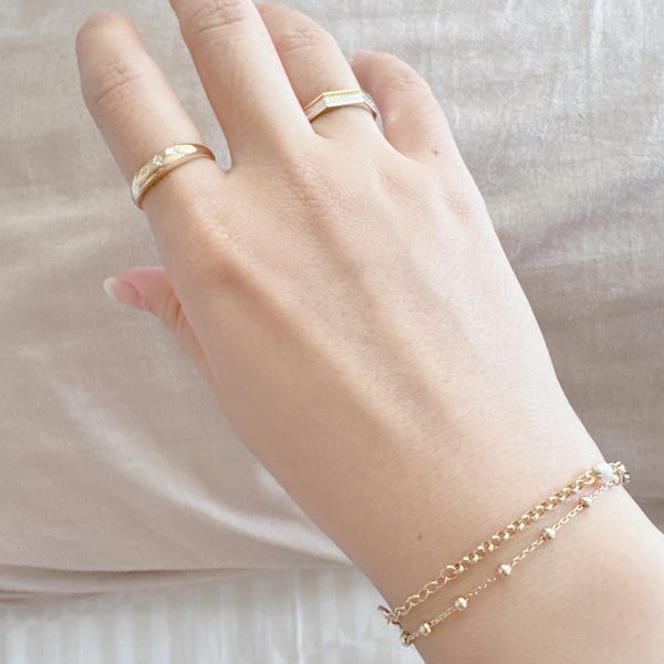 14K Solid Gold Ball Charm Ring Minimalist Dangle Ring Daily Ring Free ...