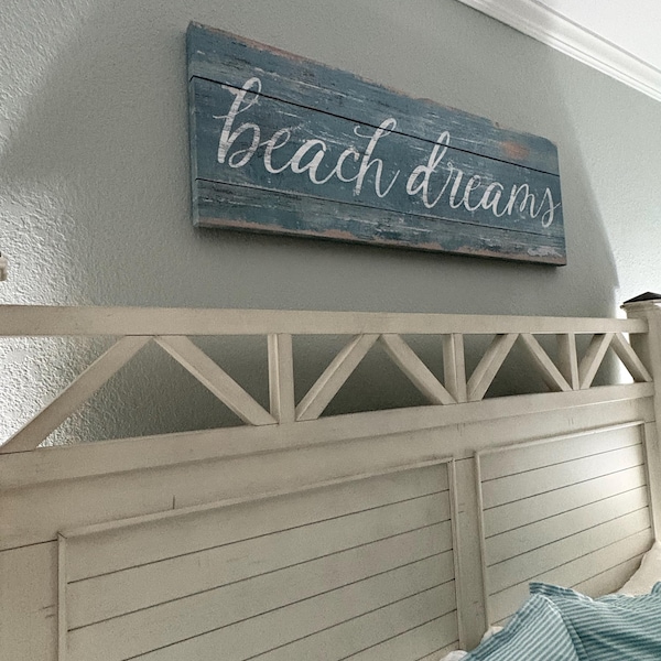 Beach Dreams Sign Coastal Wall Art Master Bedroom Sign Rustic Beach ...