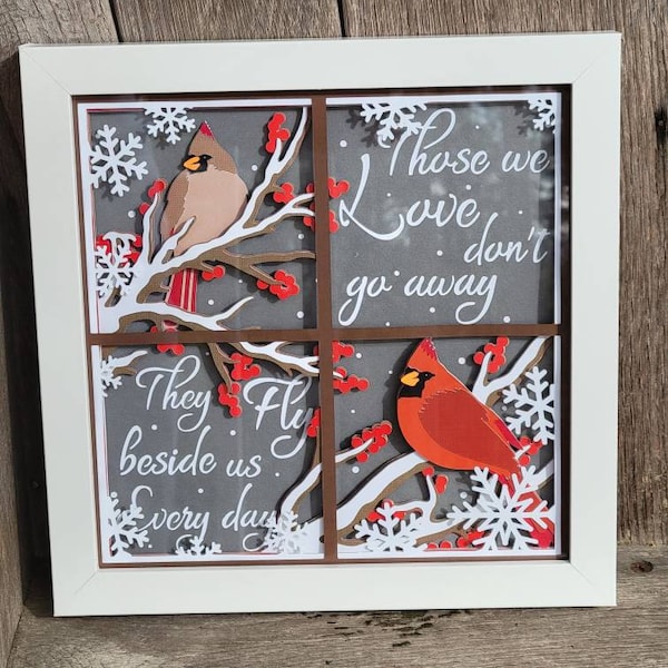 Cardinals Outside Window Shadow Box SVG / Memorial Shadow Box/ Cardinal ...