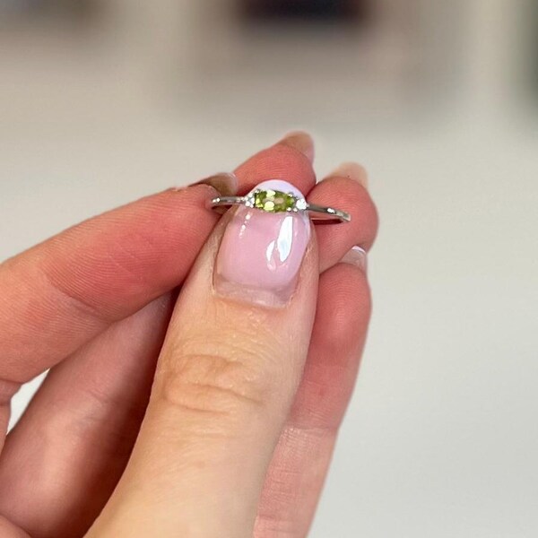 Natural Peridot Ring in Sterling Silver, Genuine Green Periot Ring ...