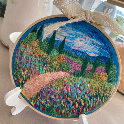 Thread Painting Inspired by Claude Monet. Hand Embroidery. Pastoral ...