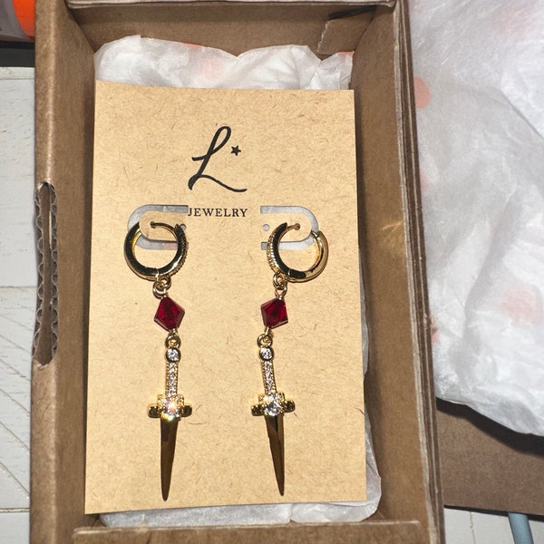 Ares Greek God Ruby Blood Crystals and Daggers Earrings, Greek ...