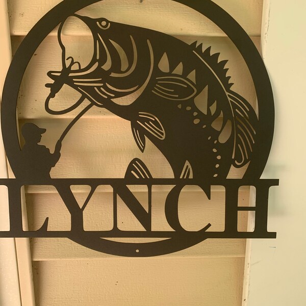 Fish Metal Name Sign, Bass Fishing Metal Monogram, Fishing Gifts for ...