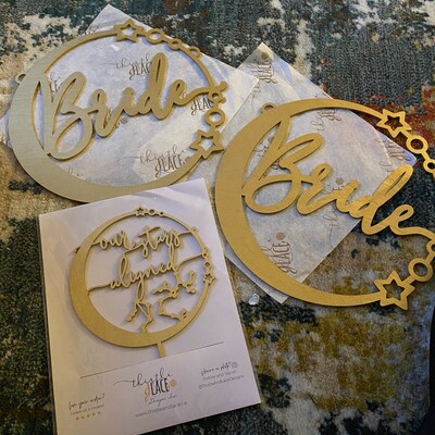 Celestial Bride and Groom Chair Sign, Wedding Chair Signs, Wood Sign ...