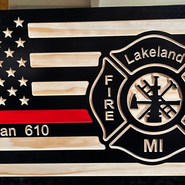 Personalized Fireman Flag, Fire Chief, Wooden Flag, Engraved Flag, Fire ...