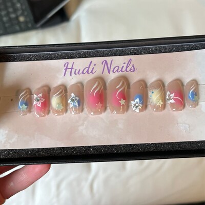 Stunning Acubi-style Nails Deep Blue Ombre Press on Nails Sparkling ...