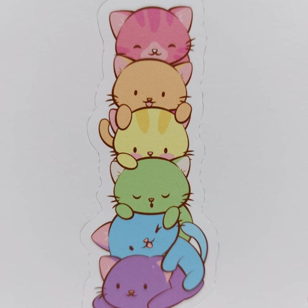 Cute Kawaii Cats Gay Pride Sticker, Lgbtq Aesthetic Rainbow Kitty Cat ...