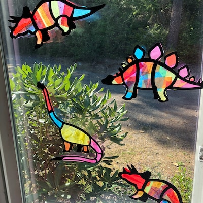 Dinosaurs Suncatcher Kit Kids Craft Kit Stained Glass Tissue Paper ...