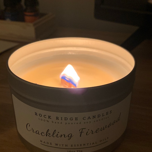 Crackling Firewood Scented Candle Soy Wax Candle Natural Soy Wax Scented Candle Gift for Her Tin ...