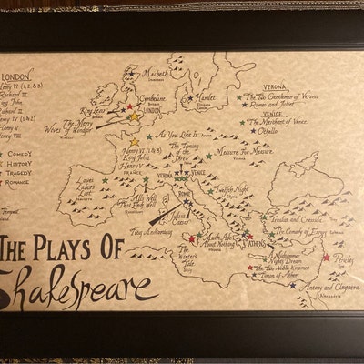 Shakespeare Plays Hand Drawn Map - Etsy