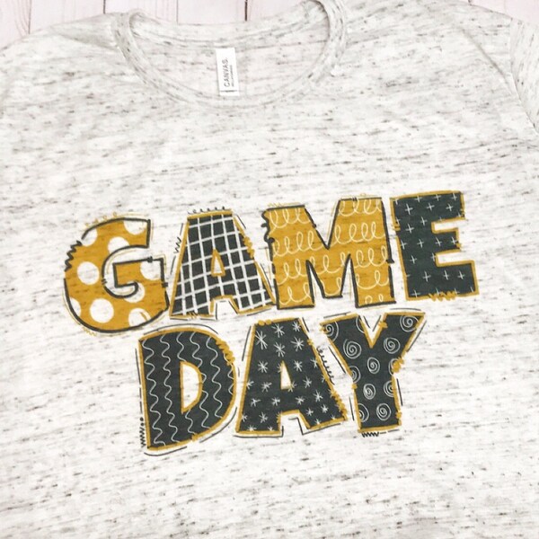 GAME DAY Black Gold Patchwork Doodle Lettering |digital Download ...