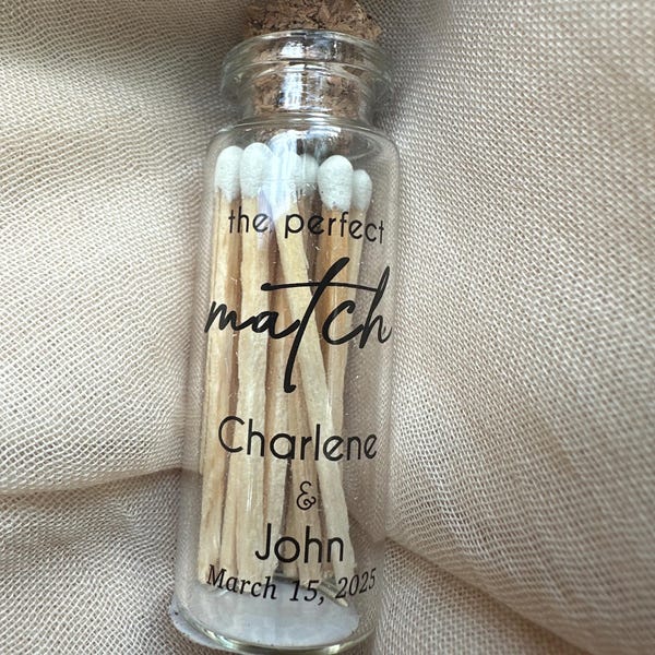 Wedding Matches, the Perfect Match, Glass Bottle, Custom Label, Wedding ...