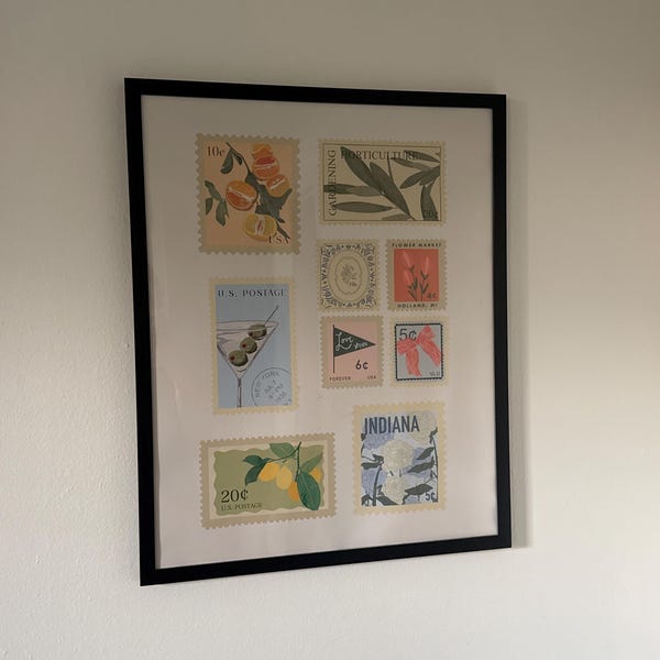 Vintage Postage Stamp Wall Art, Retro Stamps Print, Travel Stamp Poster ...