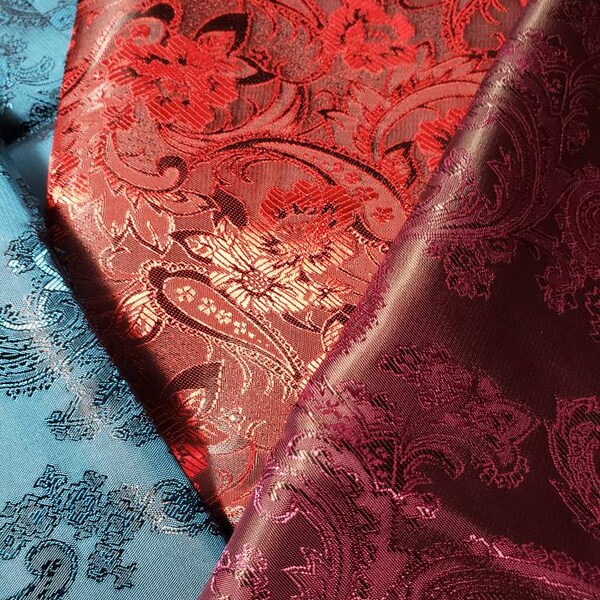 Red Black Floral Paisley Lining Fabric Jacquard / Ships From USA Sold ...