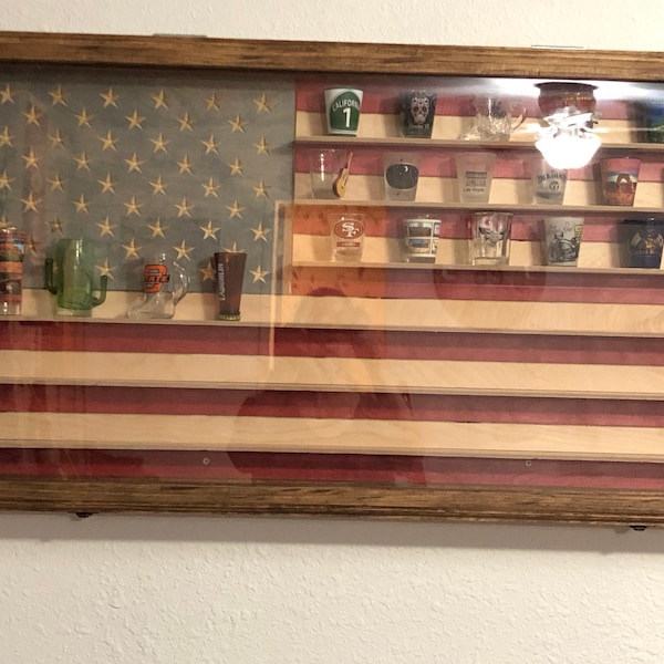 XL US Flag Shadow Box (or Shot Glass) Display Case W/ Hinged Door (free ...