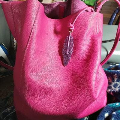 Tote Leather Bag in HOT PINK. Leather Shopper Bag in Soft Natural ...