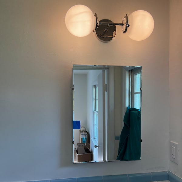 Globe Light - Mid Century Lighting - Vanity Light - Black Vanity - Opal ...