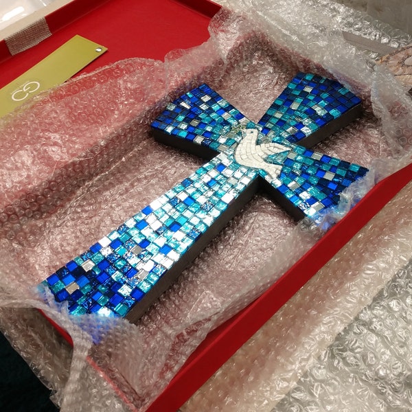 Stain Glass Mosaic Cross White Modern Wall Cross in Glass Mosaic With ...