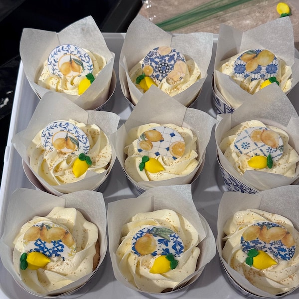 Lemon Tile Cookie Topper Italian Lemon Cupcake Italian Blue Tile ...