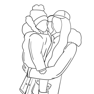 Couple Outline, One to Two People Outline Drawing, Two Person Sketch ...